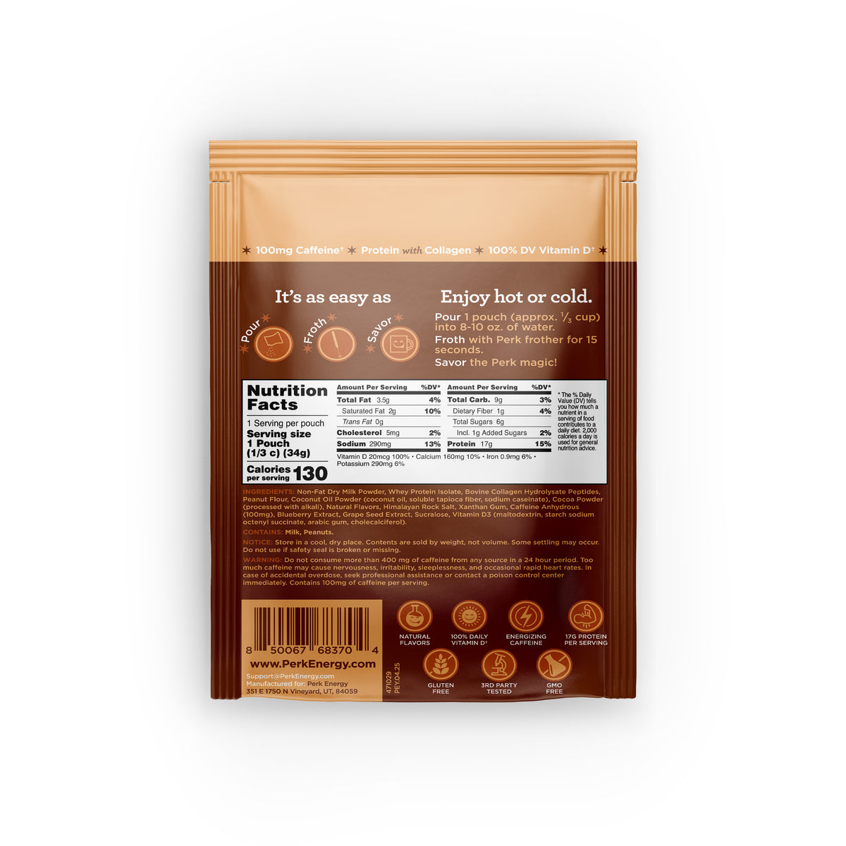 Perk Energy + Extra Protein Chocolate Peanut Butter Single Serving